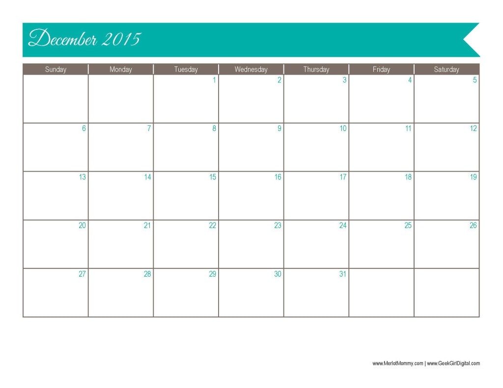 30 Days of Free Printables: 2015 December Calendar Page » Whisky + Sunshine