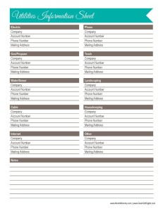 30 Days of Free Printables: Utilities Information Sheet » Whisky + Sunshine