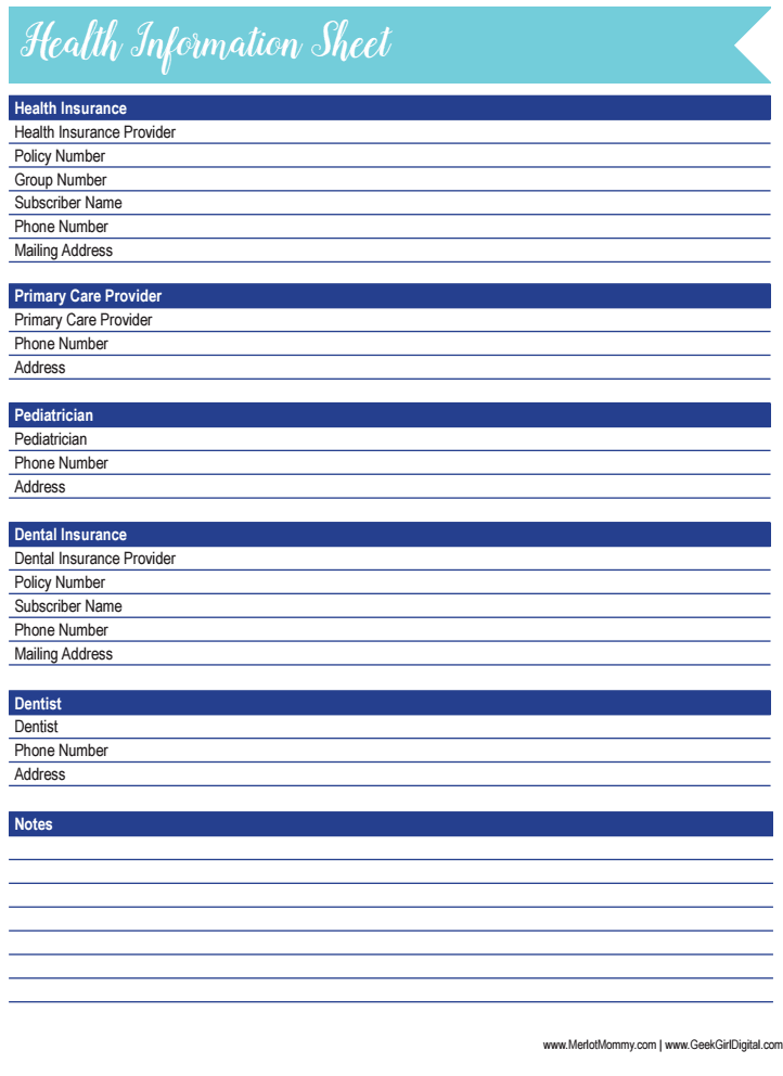 Health Information Worksheet: 30 Days of Free Printables » Whisky ...