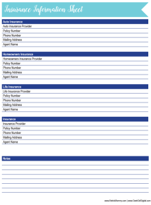 Insurance Information Worksheet: 30 Days of Free Printables » Whisky ...
